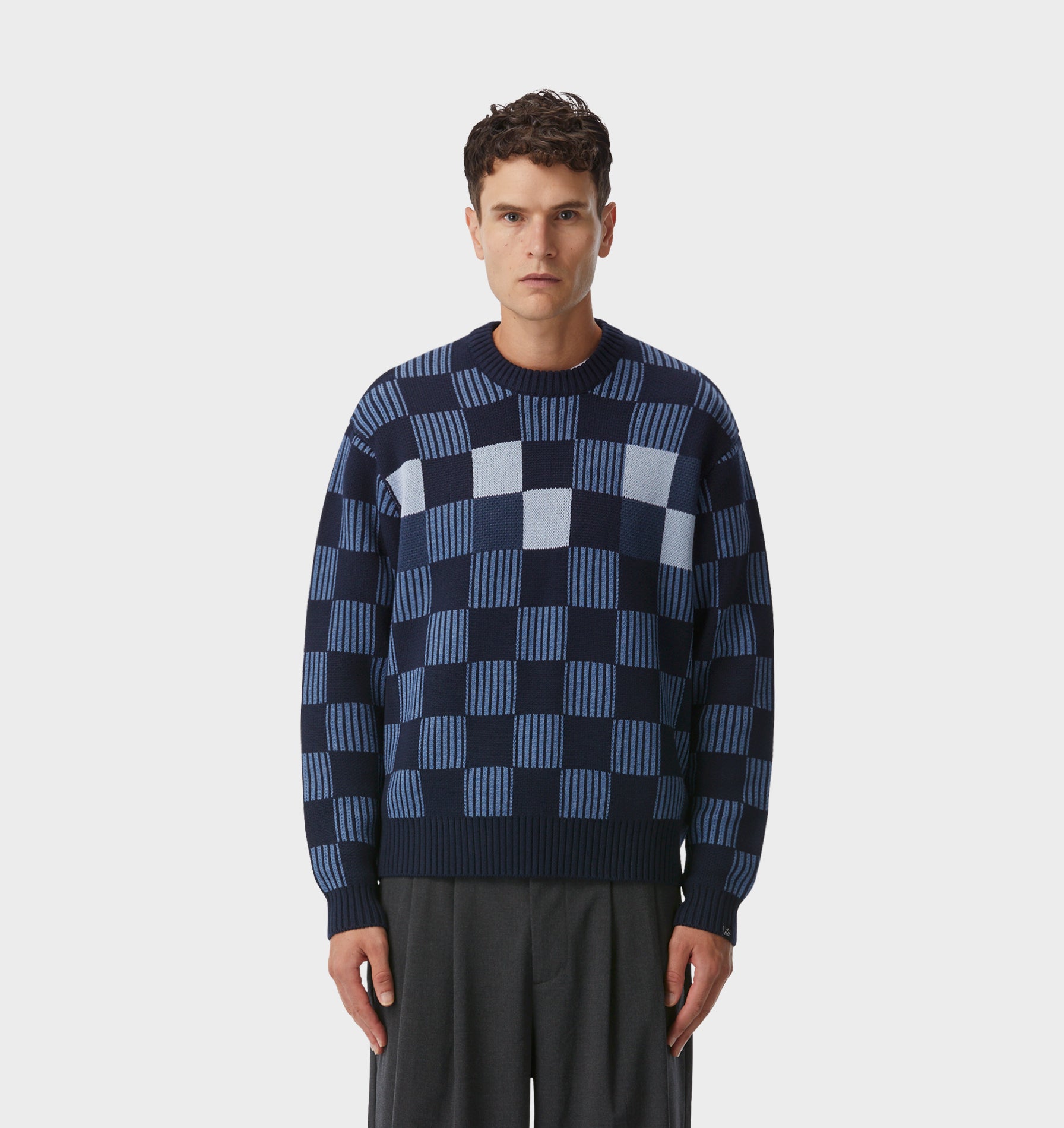 Checkerboard Knit Sweater in Navy | I Love Ugly